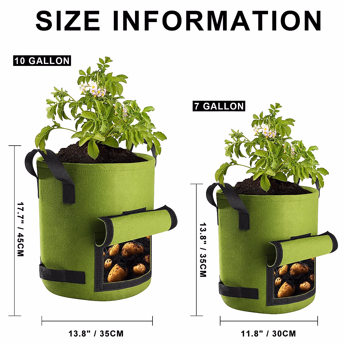 Suntee 4 Pack Potato Grow Bags 10 Gallon with Flap, Plant Grow Bags Heavy Duty Nonwoven Fabric Planter Bags Garden Vegetable Planting Pots Grow Bags for Growing Potatoes, Tomato and Fruits Outdoor