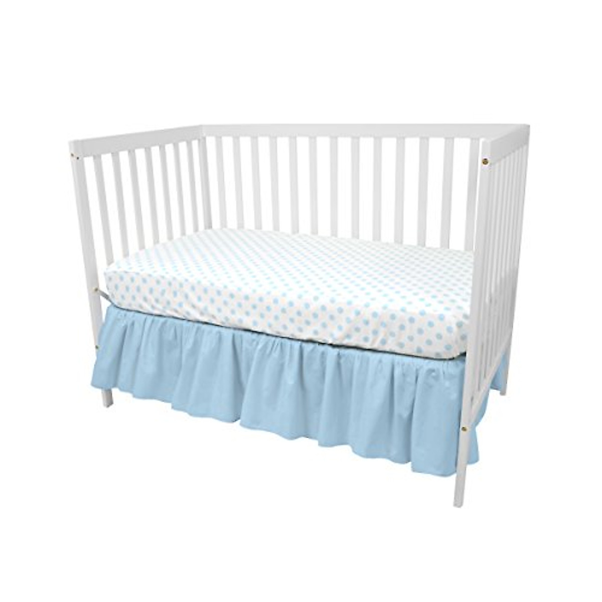 American Baby Company 100% Cotton Percale Standard Crib and Toddler Mattress Bundle, Blue Dots Fitted Sheet and Skirt, for Boys and Girls