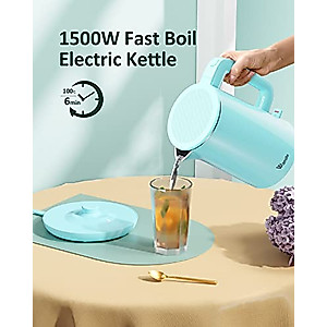 Wamife 1.5L Electric Kettle Water Boiler Stainless Steel Inner 1500W Hot Water Kettle Cool Touch Electric Water Kettle Fast Heating, Blue