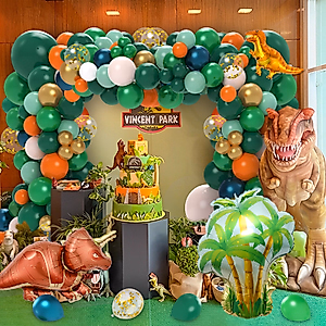 Dinosaur Birthday Decorations, 113pcs Dinosaur Party Decorations Include Dinosaur Balloons, Happy Birthday Balloons, Curtains for Dinosaur Themed Party Baby Shower Decorations Supplies Boys Kids