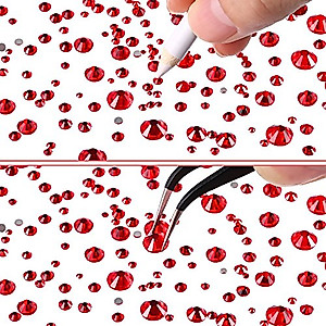 2000 Pieces Flat Back Gems Rhinestones 6 Sizes (1.5-6 Mm) Round Crystal Rhinestones with Pick up Tweezer and Rhinestones Picking Pen for Crafts Nail Clothes Shoes Bags DIY Art (Red)