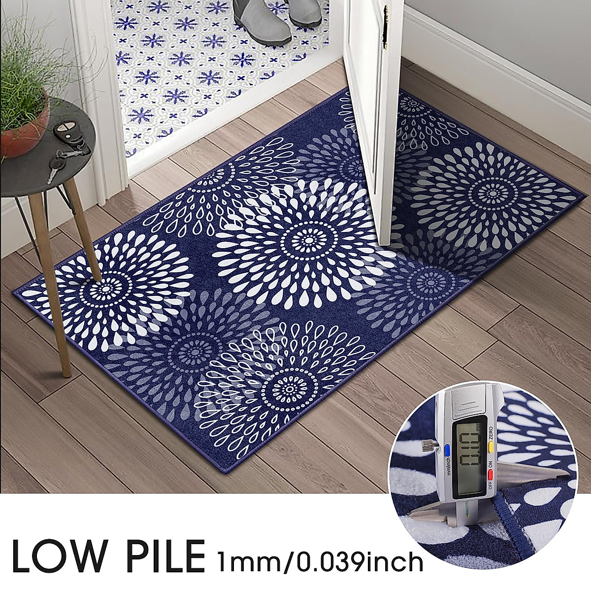 LuxStep Area Rug, 2'x3' Entryway Rug, Non-Slip Washable Hallway Runner Rug, Ultra-Thin Foldable Indoor Carpet for Kitchen Bedroom Bathroom, Blue