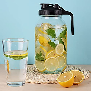 CUCUMI 3pcs 64oz Wide Mouth Glass Mason Jar Pitcher, 2 Quart Heavy Duty Glass Pitcher with Lid and Spout for Cold Brewed Tea, Juice, Coffee, Milk