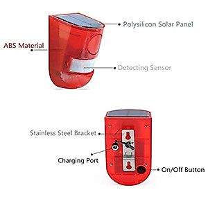 Aolyty Solar Motion Sensor Detector Alarm Lights LED Warning Strobe Flashing Light with 110dB Sound IP65 Waterproof 4 Work Modes Solar Security Siren Light for Home Warehouse Farm Yard (Red)
