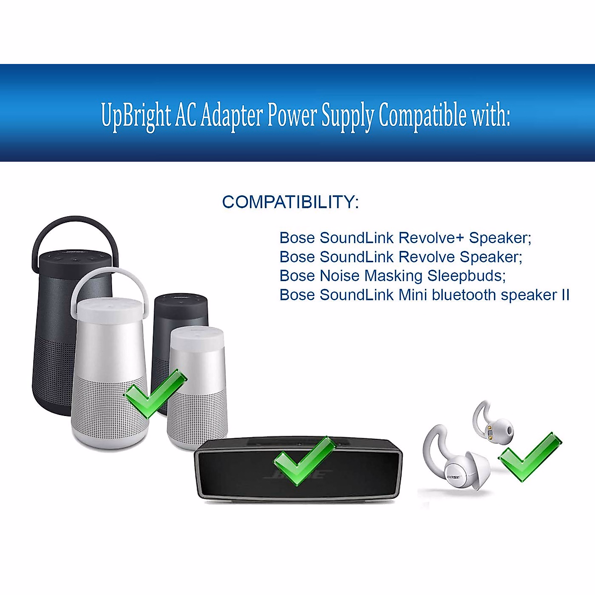 Bose SoundLink Mini II &SoundLink Revolve Bluetooth Speaker Charger,SoundLink Revolve+ Speaker and Noise Masking Sleepbuds & Wall Adapter Charger 776716-0010 with 3 Ft Power Cord Cable