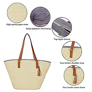 Womens Large Straw Shoulder Bag Beach Tote Handbag Purse with Tassel for Summer