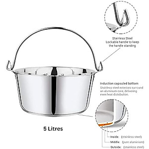 Penguin Home 3820 Professional Jam Maslin Pan-Capacity of 4.5 litres Induction Safe-Suitable for All Hobs-Diameter-24 cm, Stainless Steel, Aluminium, 4.5 liters