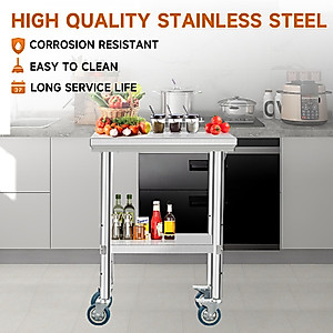 SGOLAN Stainless Steel Table with Wheels,24×12×32 Incn prep Table with 4 Casters,Heavy Duty Food Prep Worktable for Commercial Kitchen Restaurant Business