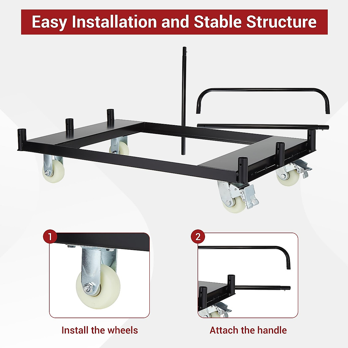 GarveeTech Drywall Cart Steel Panel Truck, Heavy Duty Flatbed Dolly Carts with Wheels, Table Cart with 1500 Lbs Capacity, Utility Tool Cart for Handling Wall Panel, Folding Table, Lumber, Mattress