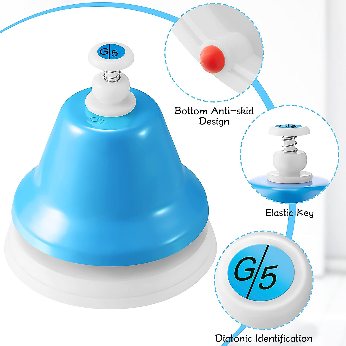 Zhanmai 16 Pieces Music Bells Include 8 Notes Hand Bells and 8 Desk Bells Colorful Diatonic Metal Bells for School Wedding Church Chorus Holiday Party Supplies, 2 Styles