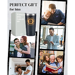 the Man the Myth the Legend Mug with Initials, Monogrammed Stainless Steel Travel Tumbler for Men, Funny Personalized Coffee Cup, Custom Beer Glass, Unique Birthday Christmas Gifts for Him, 20 oz, J