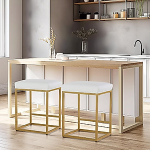 Erste!Bravo White Gold Counter Height Stools Set of 2 Bar Stools for Kitchen Counter 24 Inch Backless Modern Chic Barstools Upholstered Faux Leather Cream Stools Farmhouse Island Chairs, White Gold