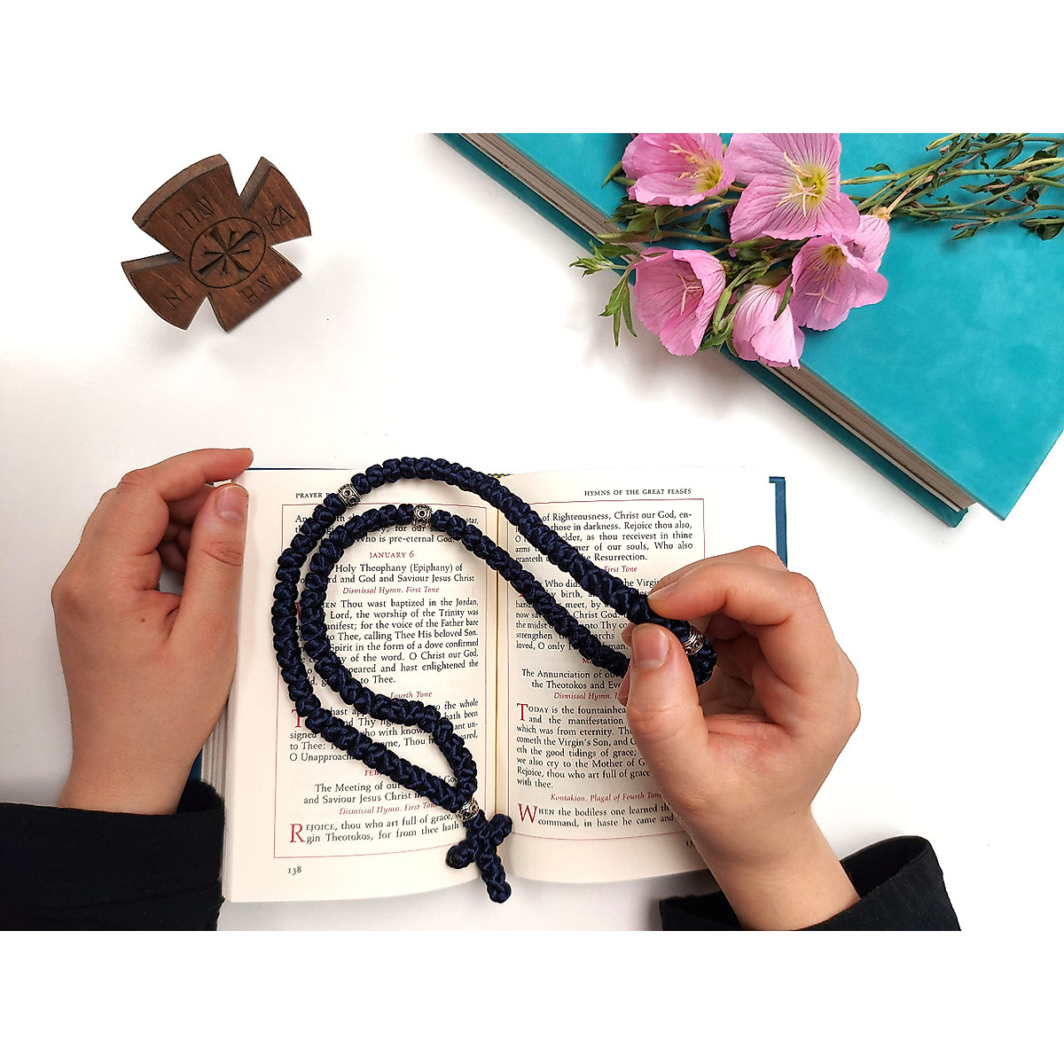 Monastery Vodoca Christian 100-knot Prayer Rope ǀ Smooth Silk Satin Cord (Navy Blue)