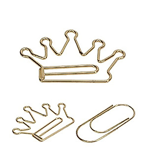 100Pcs Cute Paper Clips Bookmark Marking Document Organizing Clip Electroplating Process Gold Paper Clips for Home(Crown Modeling)
