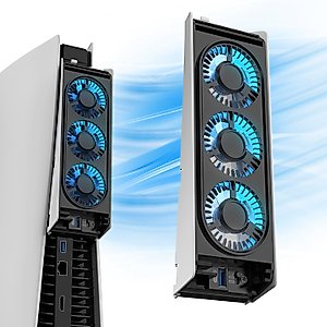 PS5 Cooling Fan, MEQI PS5 Accessories Upgraded Quiet Cooler Fan with LED Light & USB 3.0 Hubs, Efficient Cooling Station for Playstation 5 Disc/Digital Edition