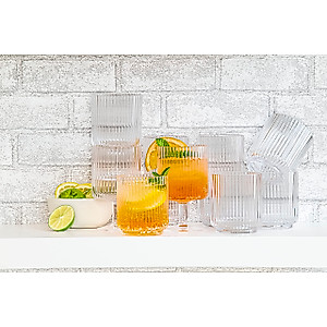 TarHong Mesa Premium Plastic Drinkware Tumbler/Double Old Fashioned, 15 Ounce, Clear, (Set of 6)