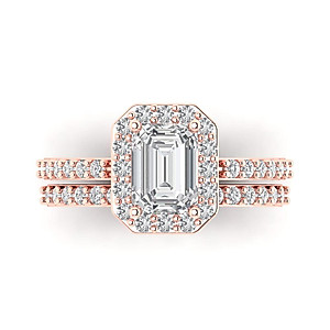 2.22 ct Emerald Cut Clear Simulated Diamond 14k Rose Gold Halo Solitaire W/Accents Wedding Engagement Promise Ring size 6.5