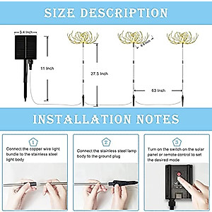 Outdoor Solar Garden Lights 6 Pack, 120 LED Copper Wire Light with Remote, 8 Lighting Modes Decorative Stake Landscape Light DIY Solar Firework Light for Garden Pathway Party Decor (Multi)
