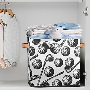 Tablerazzi Golf Ball Golf Sports Game Cube Storage Bin, 13 Inch Collapsible Fabric Storage Cube Bin, Foldable Cube Baskets for Shelf, Closet, Organizer