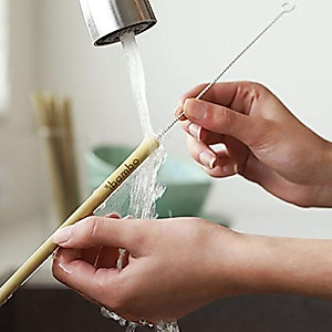 Ibambo 10 Pack Natural Bamboo Straws - Ecofriendly Reusable Straws, 8 inch Biodegradable Straws, Compostable Straws with Straw Cleaner, Bamboo Reusable Straws Alternative to Plastic Disposable Straws