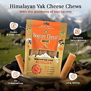 Dogsee Himalayan Yak Cheese Chews with Real Carrots 1lb (Large - 4 Chews) | for Healthy Vision | Fight Plaque & Tartar | Long Lasting Dental Dog Chews…