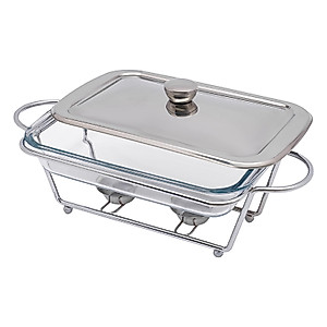BANLICALI Chafing Dish, Rectangular Buffet Chafer with Stainless Steel Frame, Tempered Glass Container and Fuel Holders, Countertop 2L Warmers Container with Lid for Parties Restaurant Silver