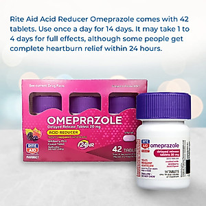 Rite Aid Omeprazole Tablets- 20 mg, 3 Bottles, 14 Count Each (42 Count Total) (Wildberry Mint)