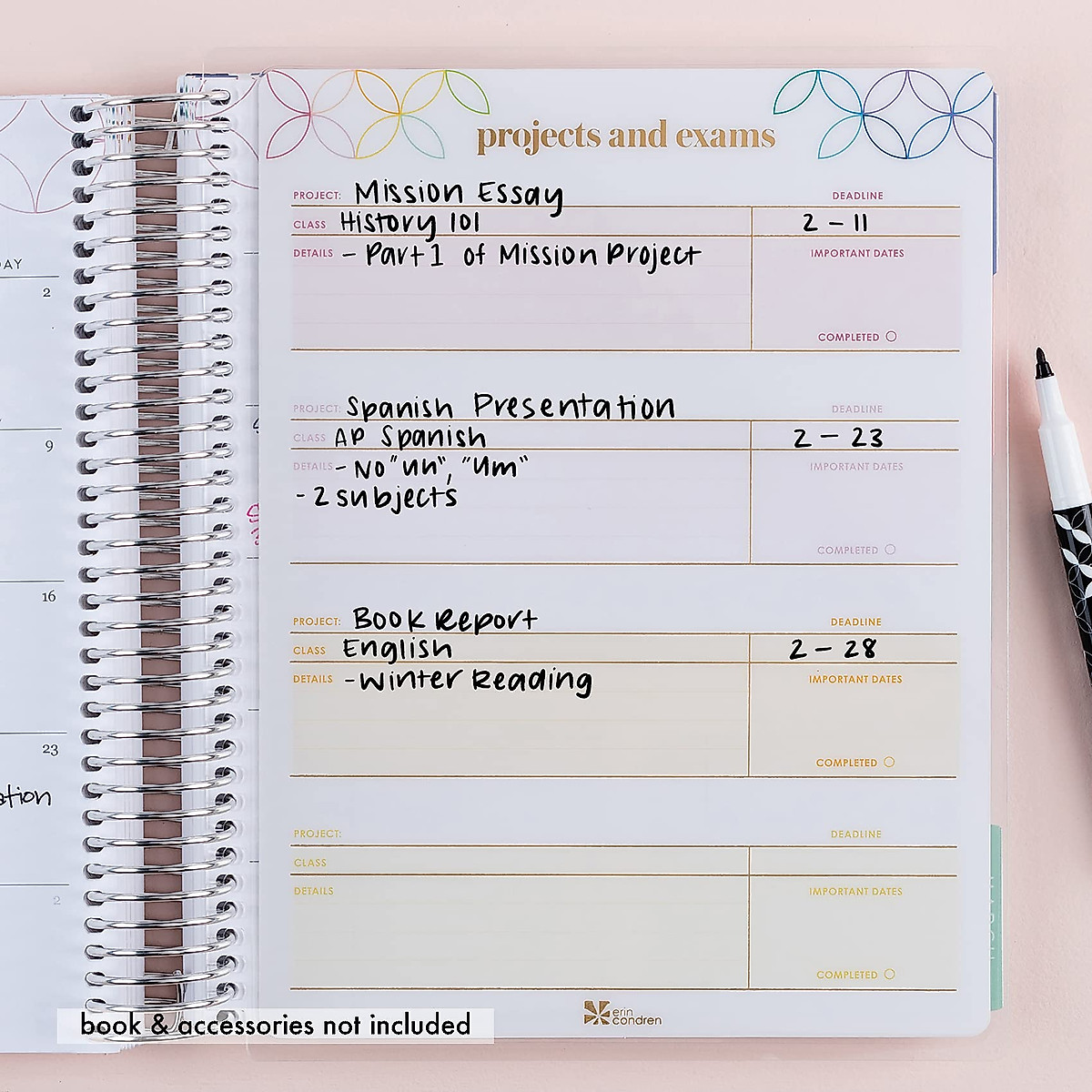 7" x 9" Snap-in Dashboard for Projects & Exams. Two-Sided Wet Erase Surface. Gold Metallic Accents. Fits Spiral Notebooks 7" x 9" or Larger by Erin Condren.