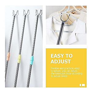 2pcs Clothes Pole Clothing Hook Pole Retractable Long Pole Clothes Drying Stick Washing line Prop extendable Reaching Stick Reach Closet Pole Aluminum Clothes Fork Household