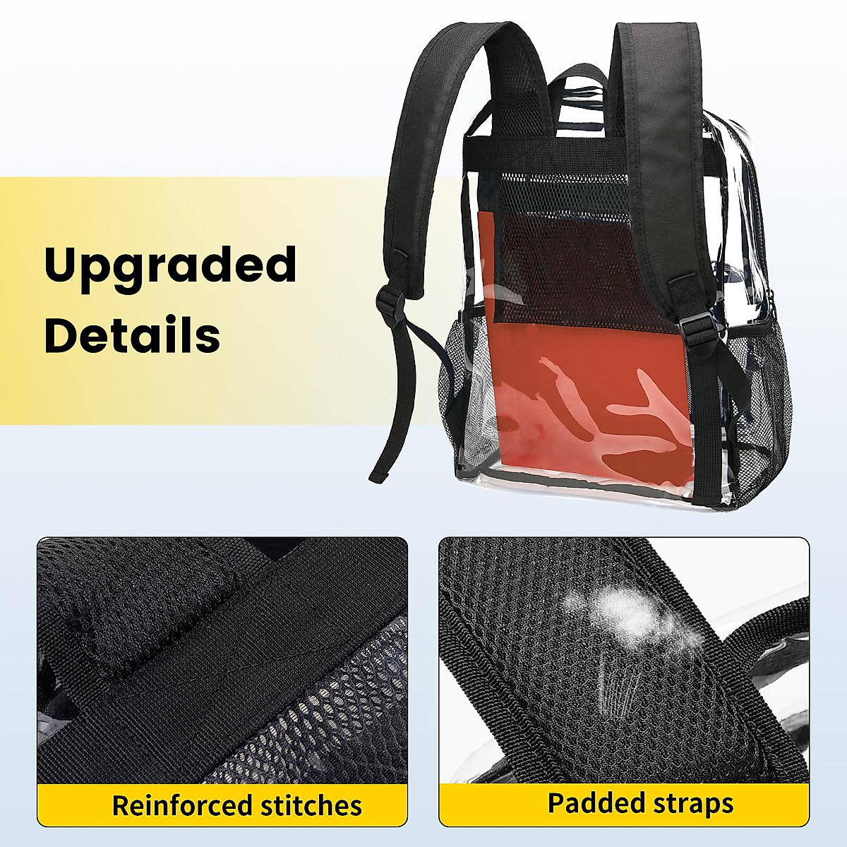 Vorspack Clear Backpack Heavy Duty PVC Transparent Backpack with Reinforced Strap for Workplace - Black