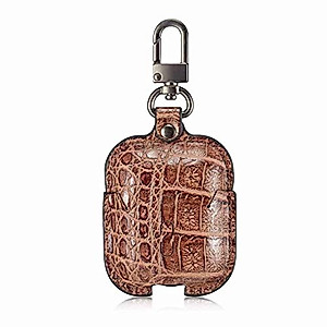 MODOS LOGICOS Charging Case Cover for Air Pods 1/2, Leather Case with Secure Snap-Fastener Compatible with Apple AirPods 1/2 Generation Charging Case (Cro - Brown)