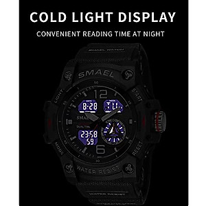 SMAEL Men's Watches Military Outdoor Waterproof Sports Wrist Watch Date Multi Function LED Alarm Stopwatch, Digital Watches for Mens