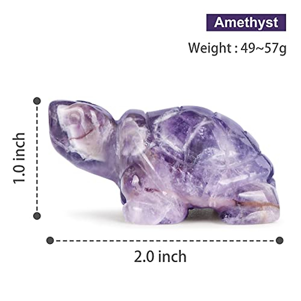 LEADGEM Crystal Turtle Figurines 2" Natural Healing Amethyst Tortoise Statue Paperweight Hand Carved Tiny Animal Gemstone Sculpture Decor for Home, Office