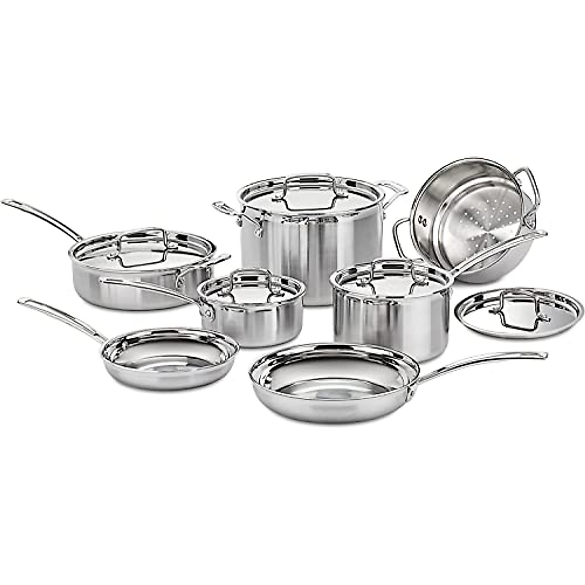 Anyfish Stainless Steel Cookware Pots and Pans Set For All Stoves Oven Dishwasher Safe, 16 Pieces With Saucepan, Skillet, Stockpot, Saute Pan, Steamer And Utensils