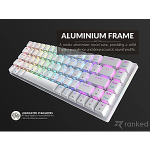 Ranked G65 Guardian 65% | Full Aluminum Frame | Ultra Slim Hot Swappable Mechanical Gaming Keyboard | 68 Keys Multi Color RGB LED Backlit for PC/Mac Gamer (White, Gateron Low Profile Brown)