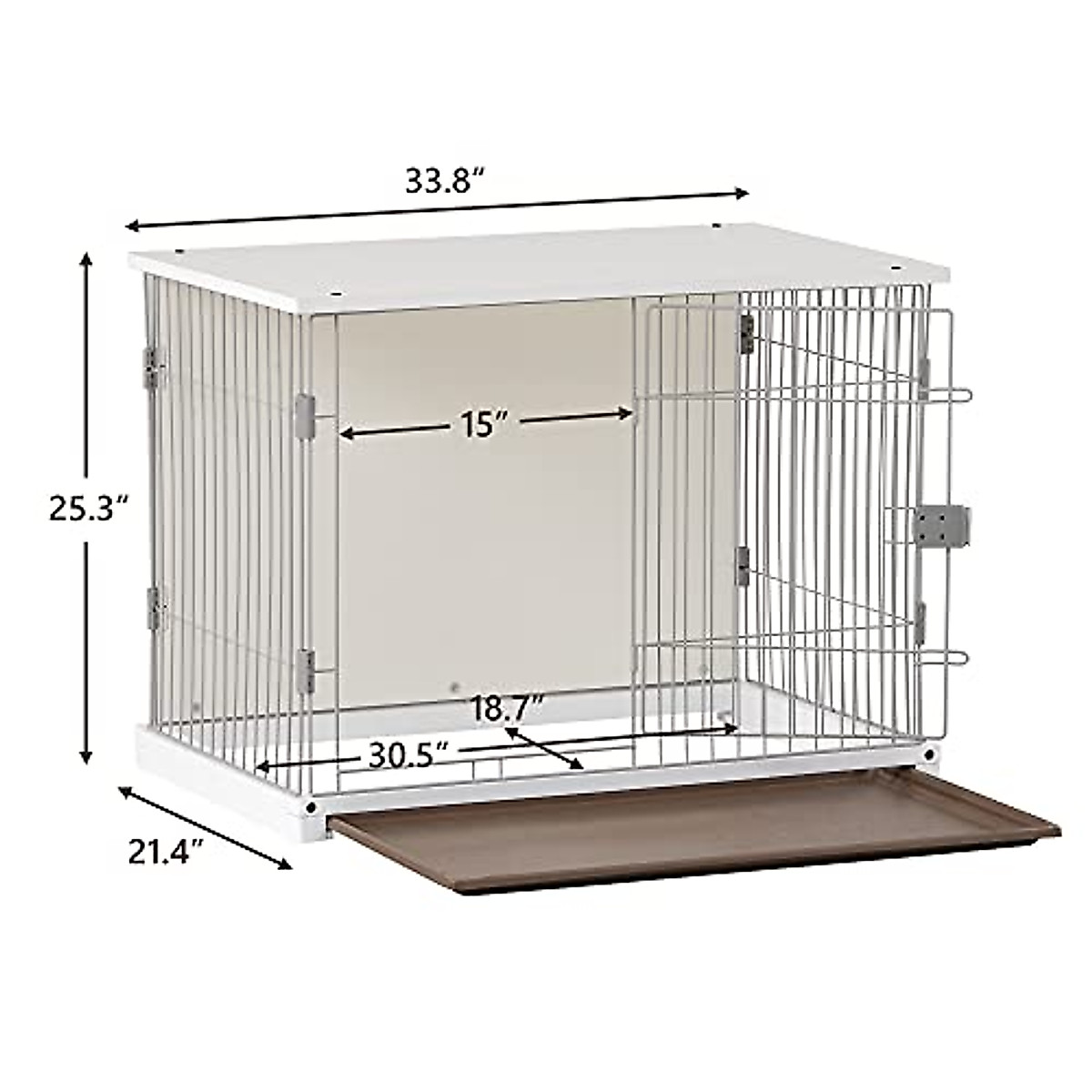 EMKK 34" Wooden Structure White Dog Cage Crate, End Table with Movable Salver, Dog House Cage Indoor Use, with Wide Table Top,Dog Crates for Large Dog Mental Wire Crates Dog Kennels Pet Dog Cage Crate