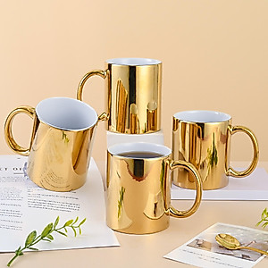 Bycnzb Coffee Mugs gold Ceramic Mug set of 4 Ceramic Cups for Coffee, Tea, Cocoa (12oz)