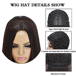 Long Straight Highlights wig Middle Part Natural hairline Synthetic Wigs for Women 24 Inch Heat Resistant Fibre for Daily Party Use(Dark Brown Mixed Brown)