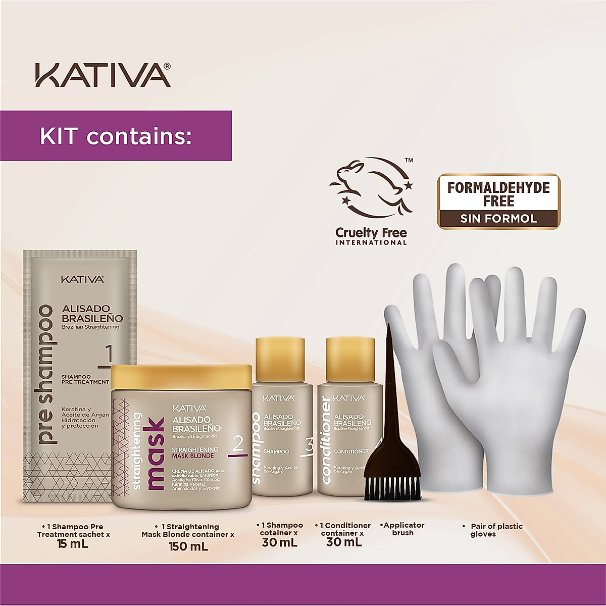 Kativa Brazilian Straightening Blonde Kit, 12 Weeks of Home Use Professional Straightening, with Olive Oil, Citrus Fruits and Keratin, for Straighter, Softer and Shinier Light-Coloured Hair