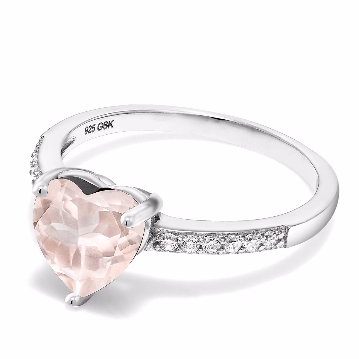 Gem Stone King 925 Sterling Silver Rose Quartz Engagement Ring For Women (1.90 Cttw, Heart Shape 8MM, Available in size 5, 6, 7, 8, 9)