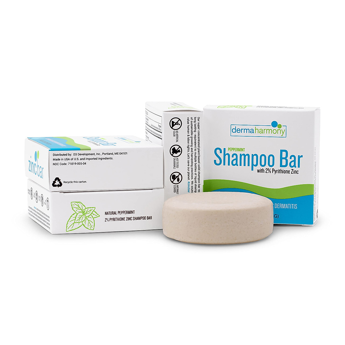 Dermaharmony 2% Pyrithione Zinc Shampoo Bar for dandruff and seborrheic dermatitis - Peppermint (4 Oz)