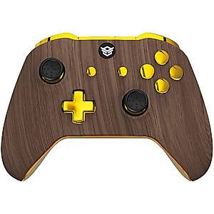 HexGaming HEX Blade Controller 2 Mappable Back Buttons & Replaceable Thumbsticks & Triggers Stop Compatible with Xbox Controller Customized Game Controller PC Wireless FPS Gamepad - Wood Grain Gold