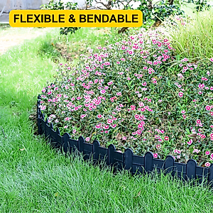 AUKAR No-Dig Landscape Edging, 5.5 inch Tall Decorative Plastic Edging Fence Garden Border, 9.65ft, 6pcs, Black