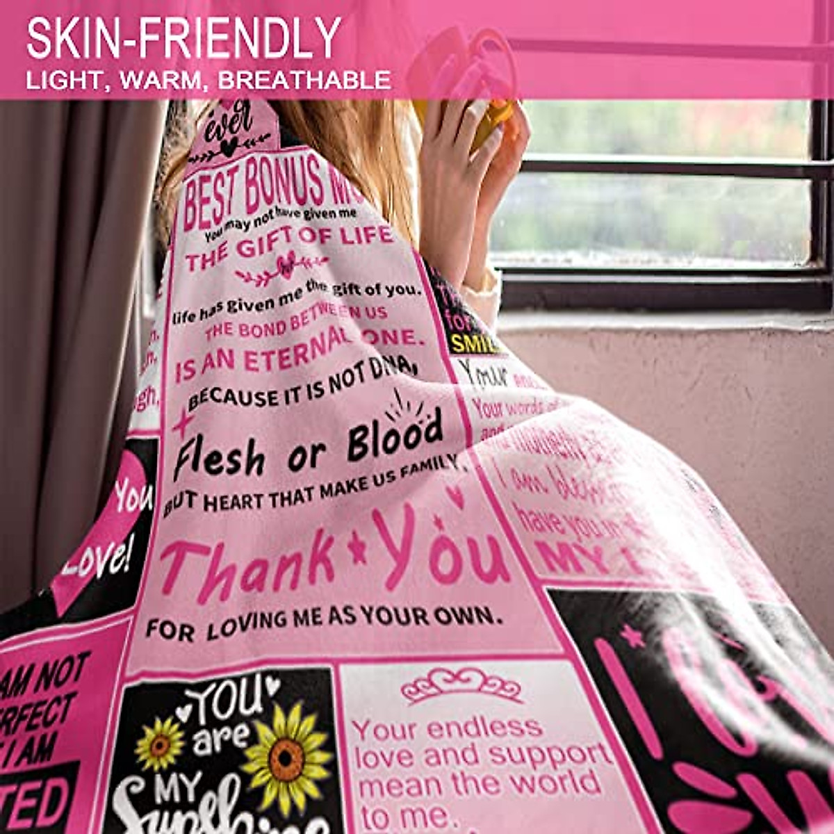 Shanfeirui Bonus Mom Gifts, Bonus Mom Blanket, Step Mom, Step Mom, Step Mom Gift Ideas, Best Step Mom, Birthday Gift for Step Mom, Step Mom Throw Blanket 60" x 50”