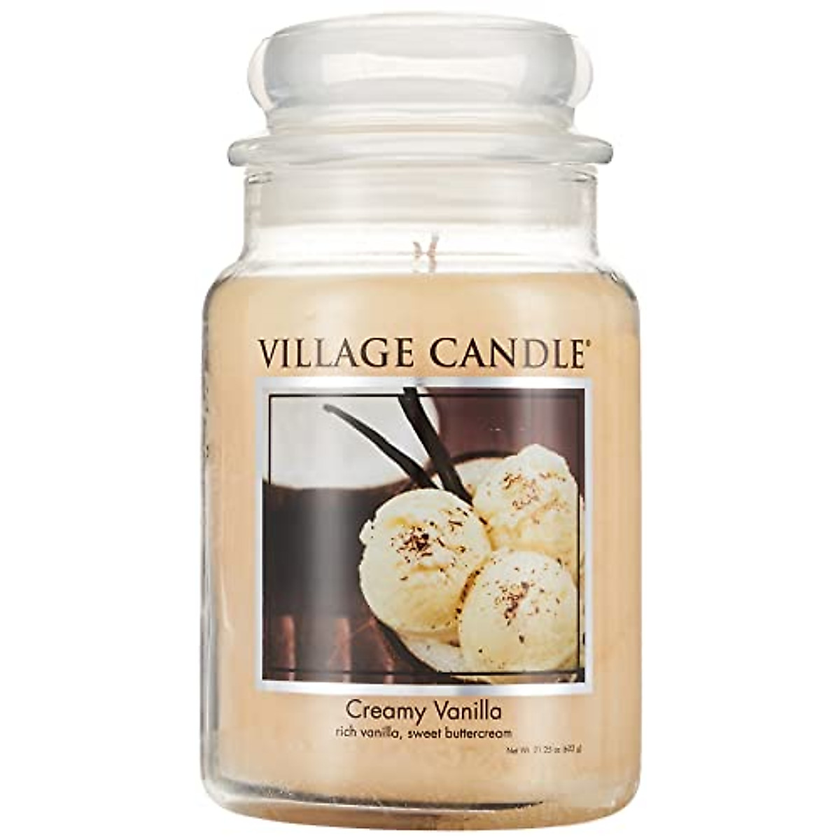 Village Candle Creamy Vanilla Large Glass Apothecary Jar Scented Candle, 21.25 oz, Ivory
