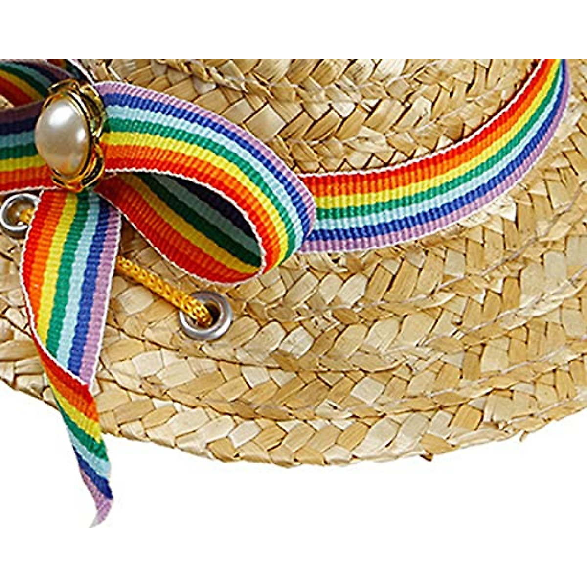 Handcrafted Pet Straw Hat with Stripe Bow Adjustable Chin Strap Lovely Sun Hat Funny Mexican Party Costume Party Photo Prop Dog Sombrero Hat for Dog/Puppy/cat/Kitten