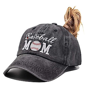 HHNLB Baseball Mom 1 Vintage Jeans Baseball Cap for Men and Women (Embroidered Ponytail Black, One Size)