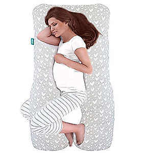 Pregnancy Full Body Pillow Cover U-Shaped (Cover Only), Super Soft Pillowcase Replacement Cover for Maternity Pillow, Universal Fit, Grey Hearts Print
