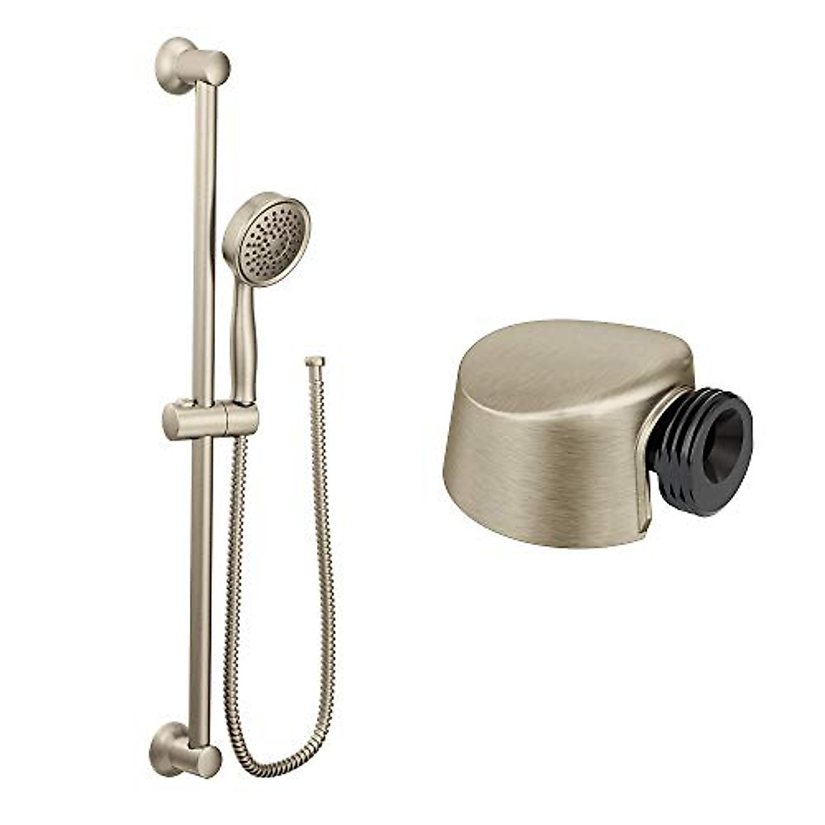 Moen A725BN Drop Ell for Handheld Showerhead, Brushed Nickel with Moen 3668EPBN Handheld Showerhead with 69-Inch-Long Hose Featuring 24-Inch Slide Bar, Brushed Nickel