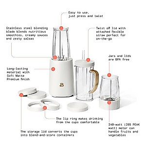 Beautiful Personal Blender Set with 12 Pieces, 240 W, (White Icing) by Drew Barrymore